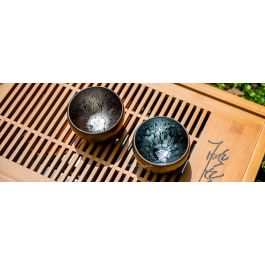 Handmade Jianyang Jianzhan Tea Cups - Golden Pink and Deep Blue Couple Cups